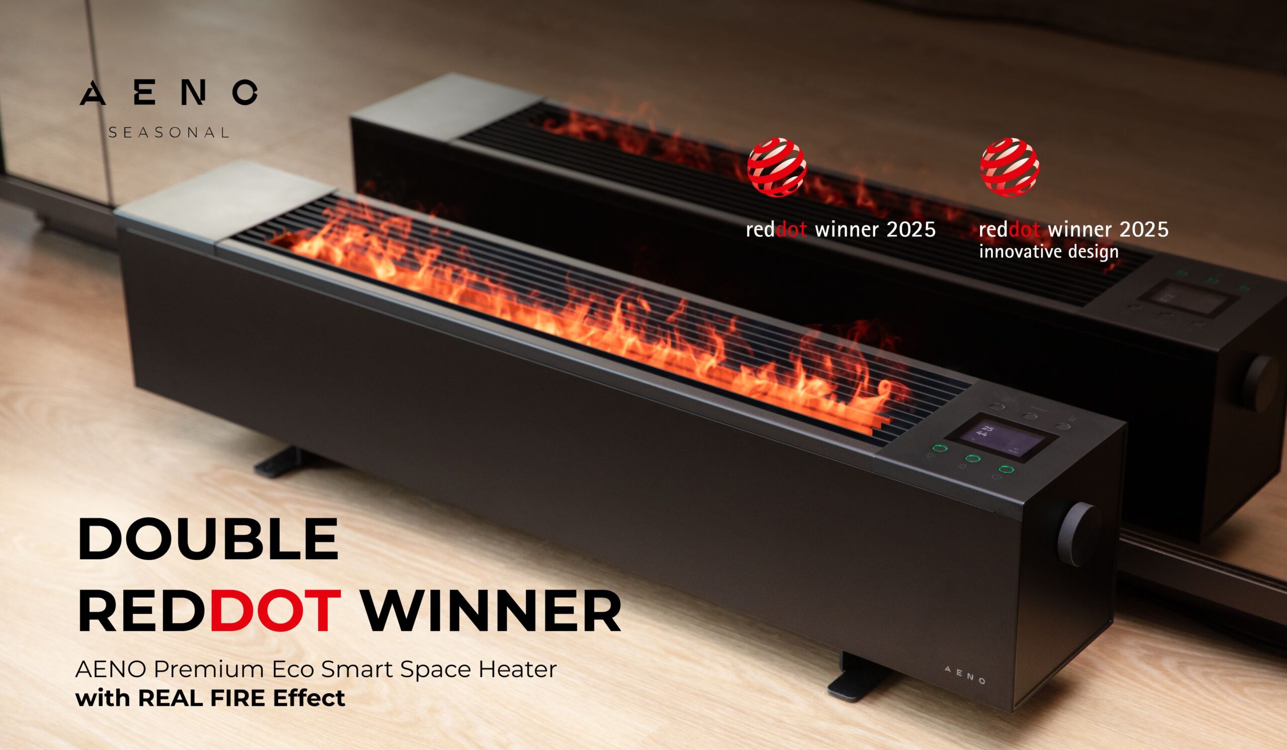 AENO Premium Eco Smart Space Heater with REAL FIRE Effect Was Recognized with 2 Red Dot Design ...